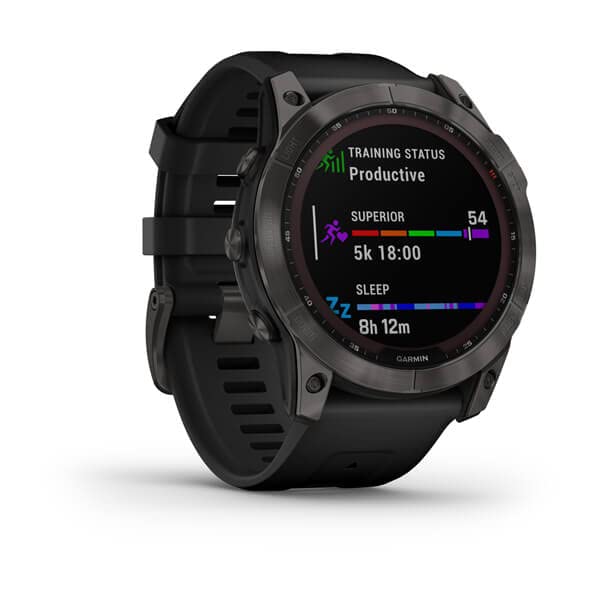 Garmin Fenix 7X Sapphire Solar Edition Smart Watch Carbon Gray Titanium with Black Band (51mm) + Watch Charging Stand + USB Car/Wall Adapter + 6TH AVE Cleaning Kit (010-02541-10)