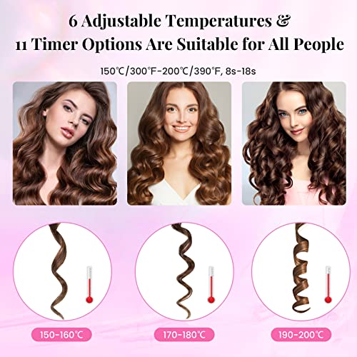 Cordless Hair Curler, Automatic Curling Iron with 6 Temps & Timer, Automatic Hair Curler, Ceramic Barrel Cordless Curler, Fast Heating Spin Curling Irons for Beginners