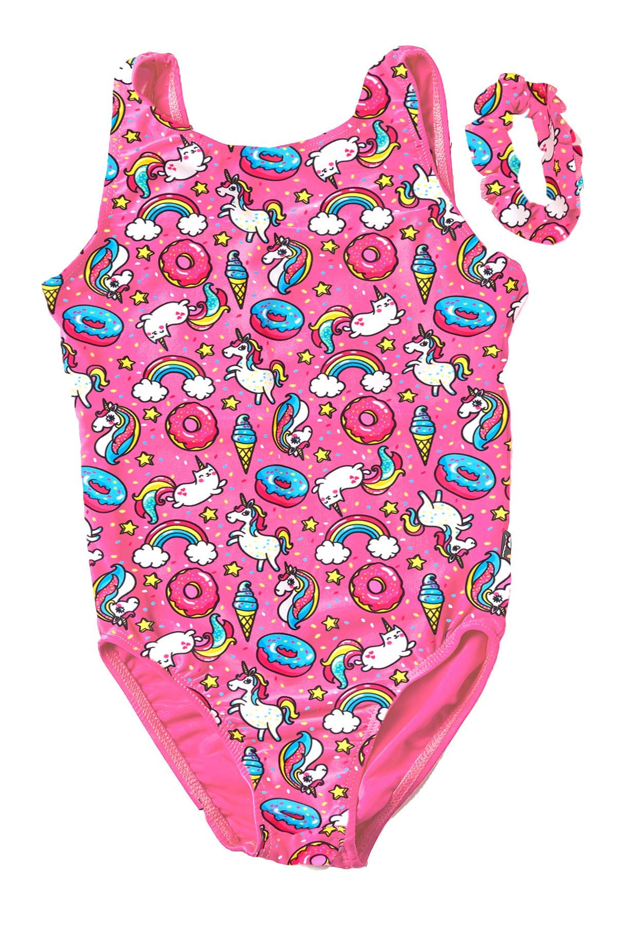 Destira Magic Unicorn Cats Gymnastic Leotard for Girls, Fun Pink Design, Child Small (6x)