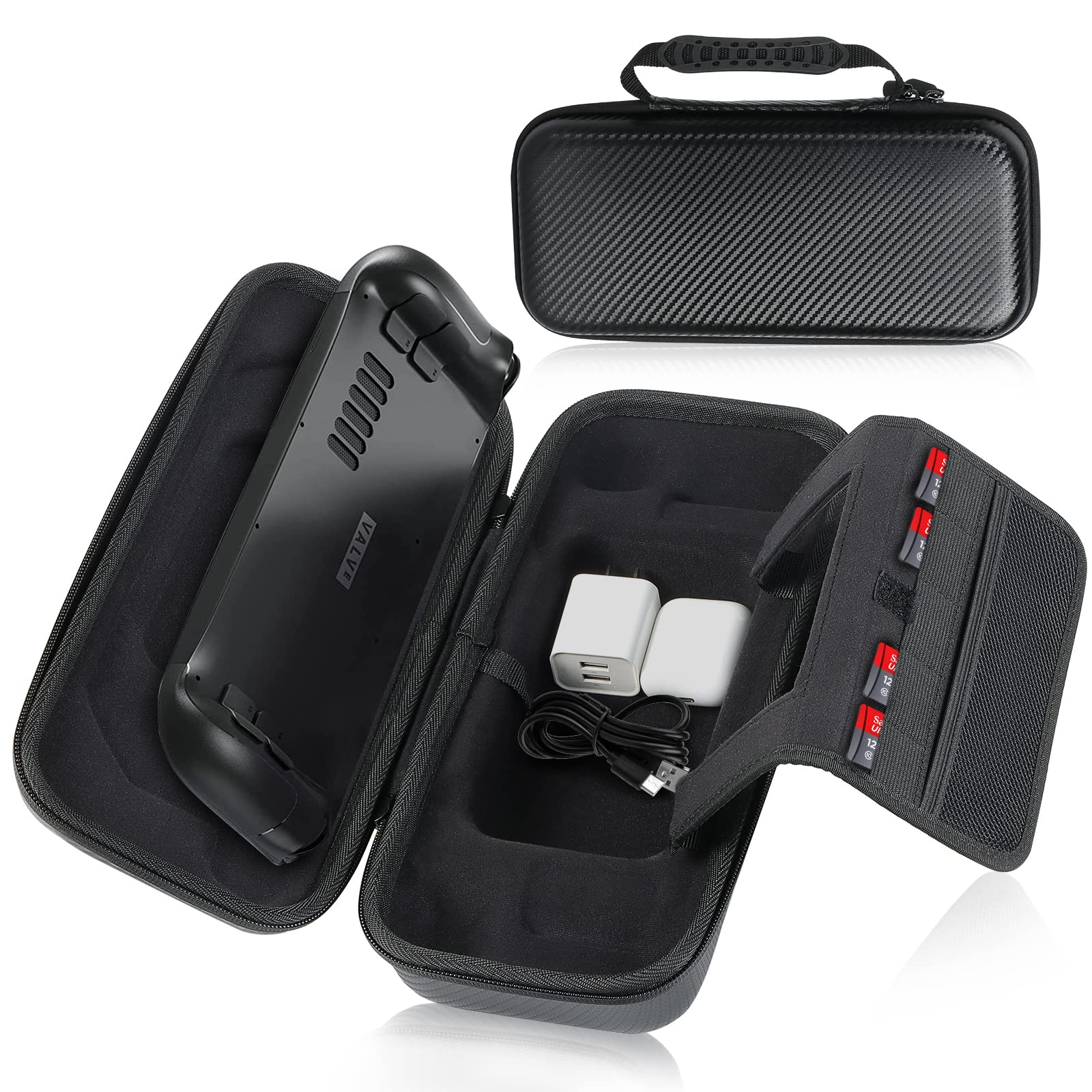 FunreemaG Carrying Case for Steam Deck,Flexible Stand Design and Protective Hard Shell Carry Case Built-in Charger Storage ,Portable Travel Carrying Case Pouch for Steam Deck Console & Accessorie