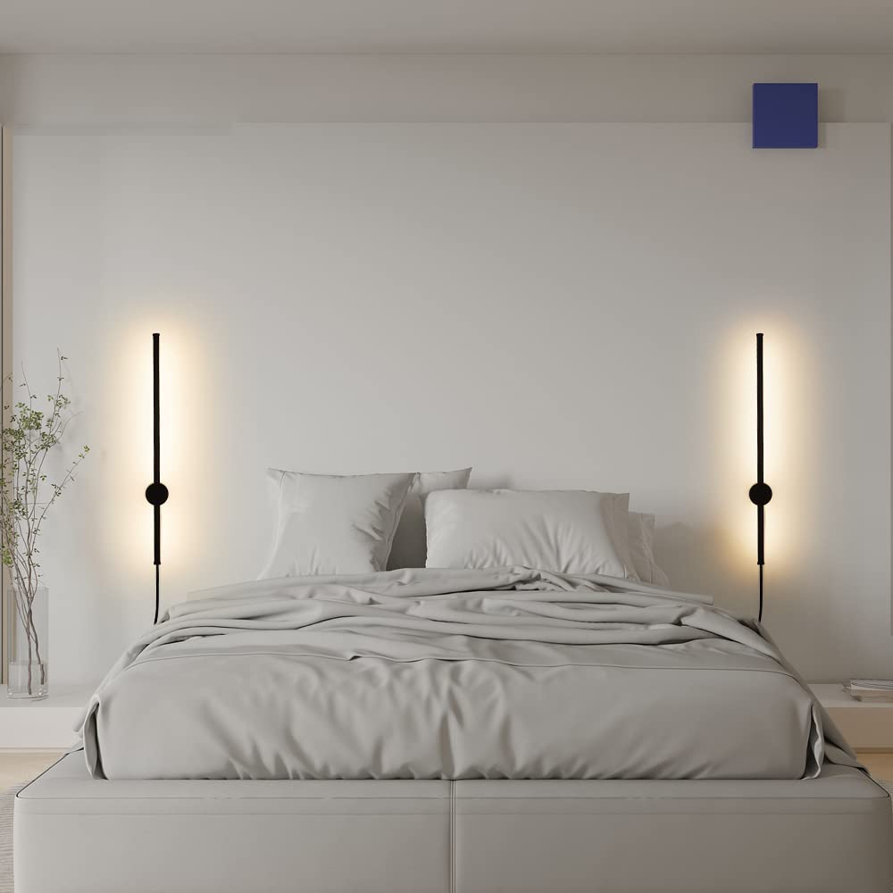 Ditoon Modern Plug in Wall Sconce Set of 2 LED Matte Black Wall Lamp with Plug in Cord On/Off Switch 21 5/8 inches lamp for Bedroom Nightstands(2-Pack)