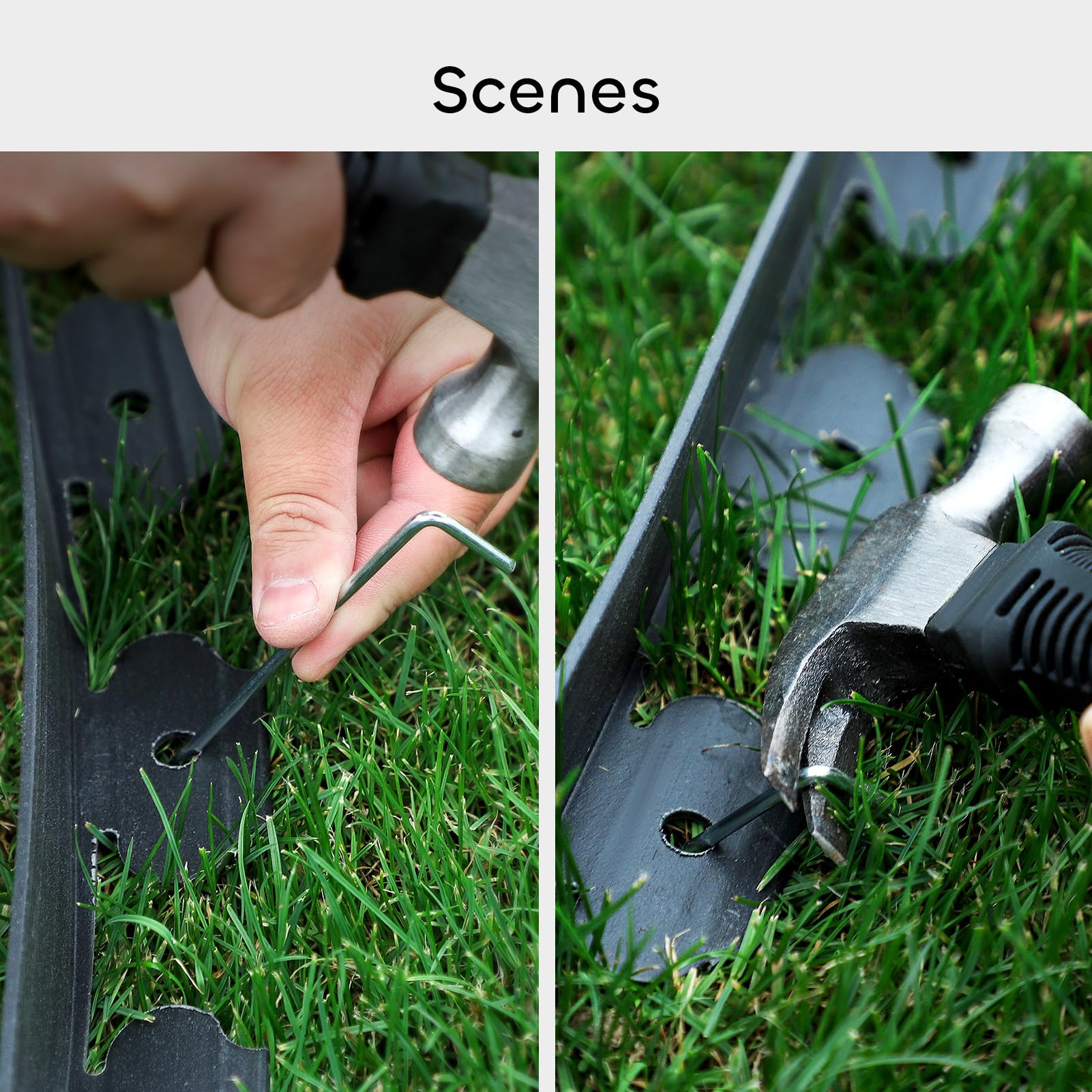 GROWNEER 4 in Tall, 33FT No-Dig Landscape Edging Plastic Landscape Edging Kit with 30 Spikes, 1PC Hammer, Garden Edging Border, Landscape Edging for Garden, Flower Beds, and Lawn (Black)
