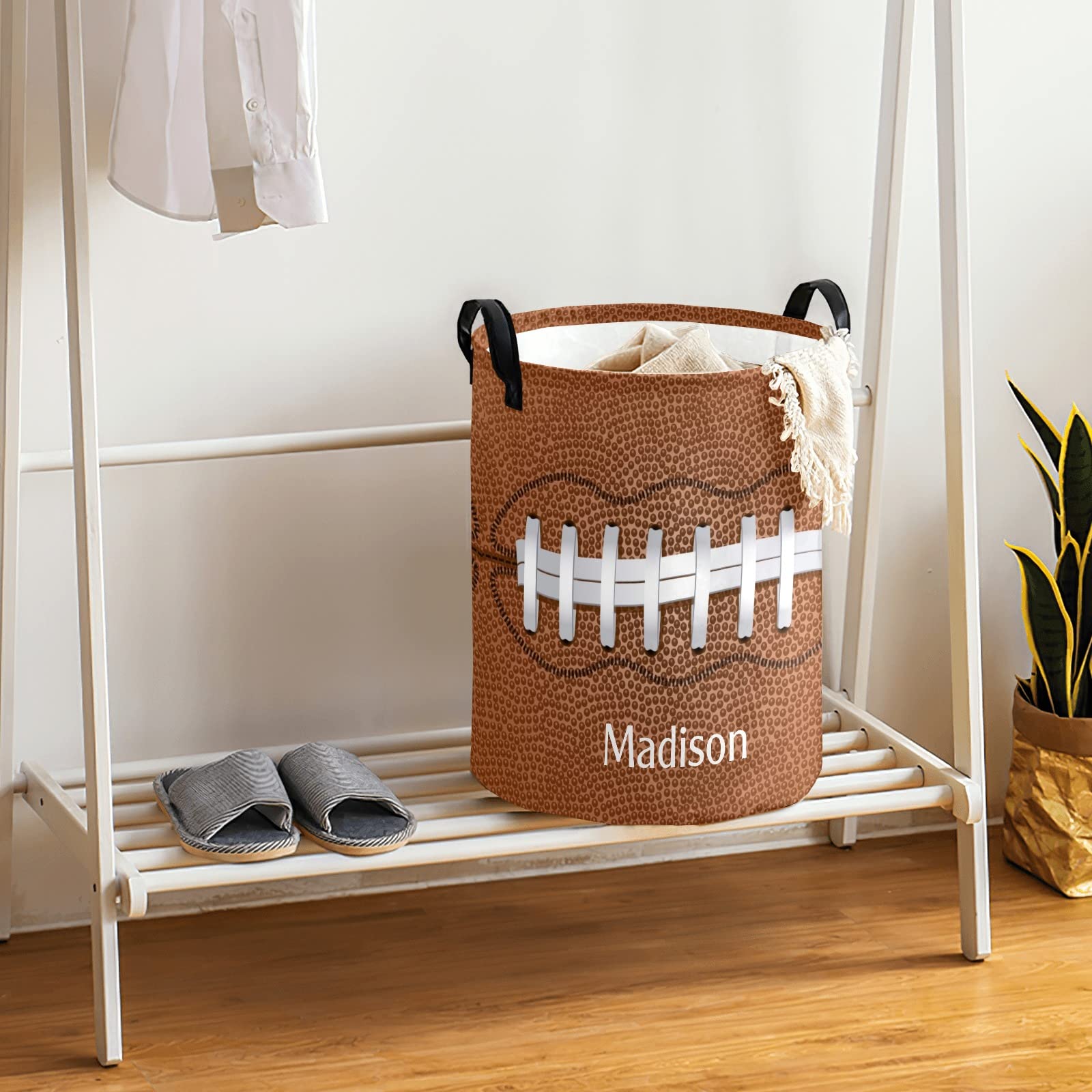 Football Laces Personalized Laundry Hamper,Custom Name Collapsible Waterproof Laundry Basket Storage Bins with Handle for Clothes,Toy,Nursery