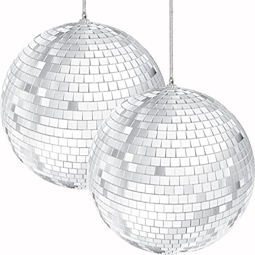 Mirror Disco Ball With Attached String For Hanging Ring, Reflects Light, Party Favor, 3" (2-Pack)