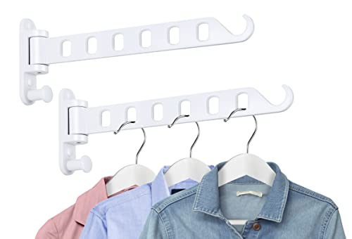 SKIKEN White Laundry Clothes Hanger Rack with Swing Arm, Wall Mounted Coat Hanger, Small Folding Drying Hanger, 180°Rotation, Space Saver, Sturdy Hanging, Solid Aluminum (2-Pack, White)
