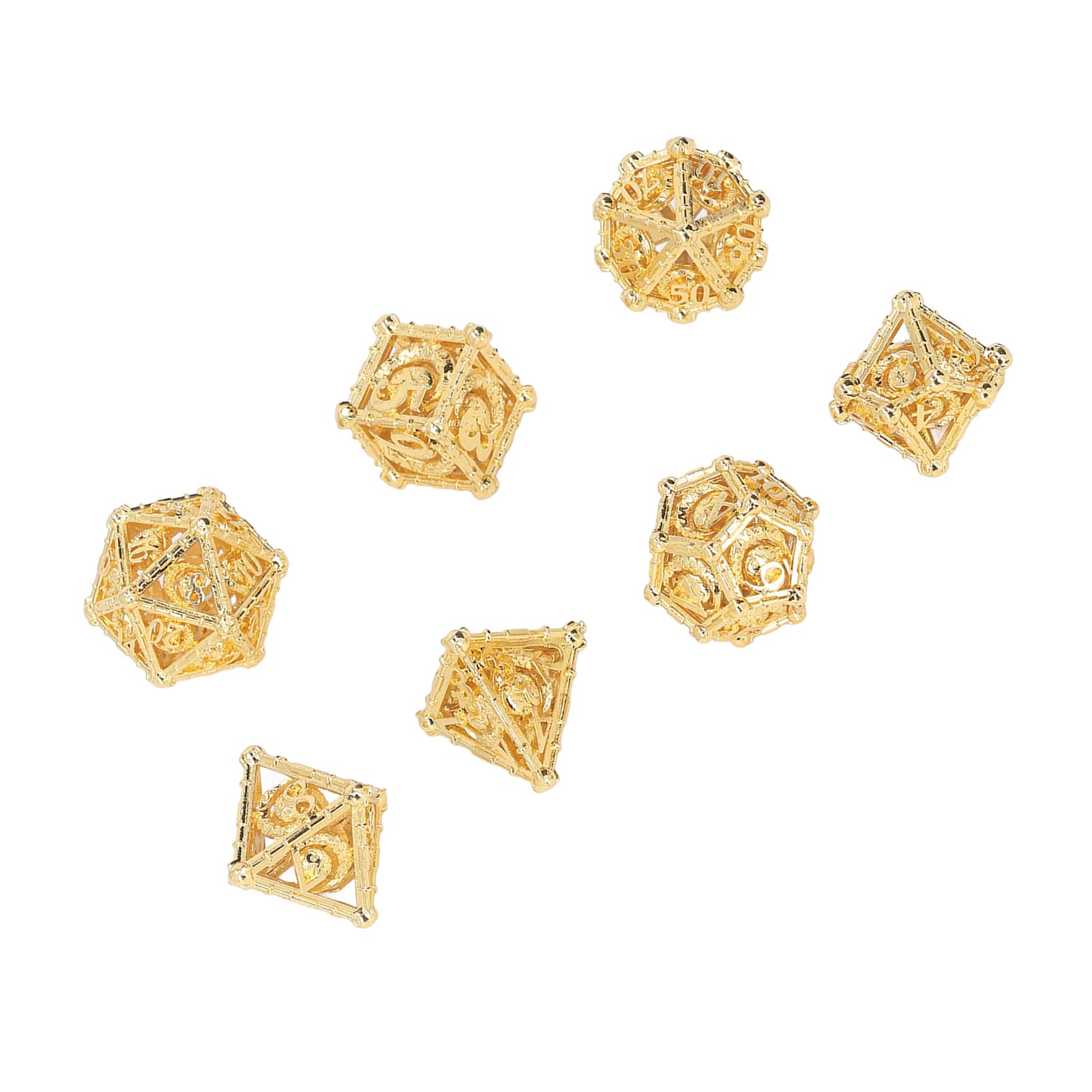 Game Dice Set, 7pcs Copper Different Shapes Hollow Polyhedral Dices for Board Games