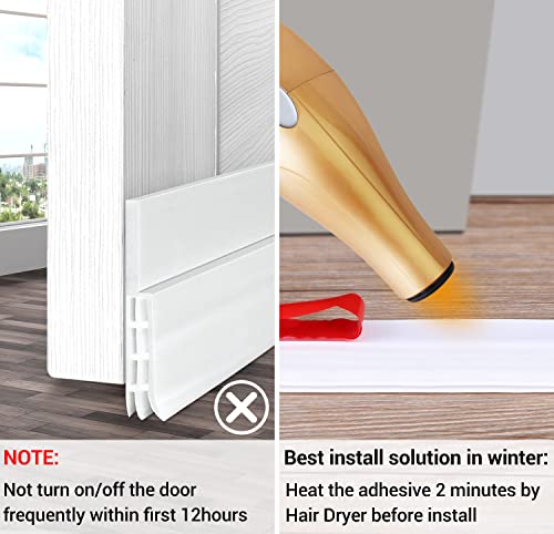 Ohuhu Door Draft Stopper Seal Strip, Door Sweep Under Door Weather Stripping Noise Blocker Gap Filler Bottom, Draft Guard Dust Wind Block for Garage Exterior Interior Doors (118"L x 2"W, White)