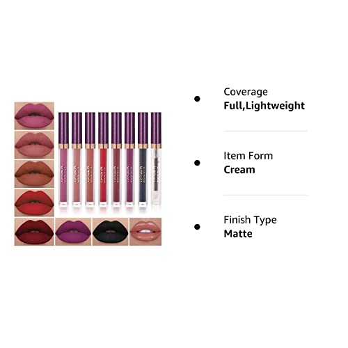 QiBest 7Pcs Matte Liquid Lipstick wiith 1Pcs Lip Plumper Makeup Set, Waterproof Lip Gloss Sets Kit Pigmented Long Lasting Velvet Lip Makeup Gift for Women and Girls
