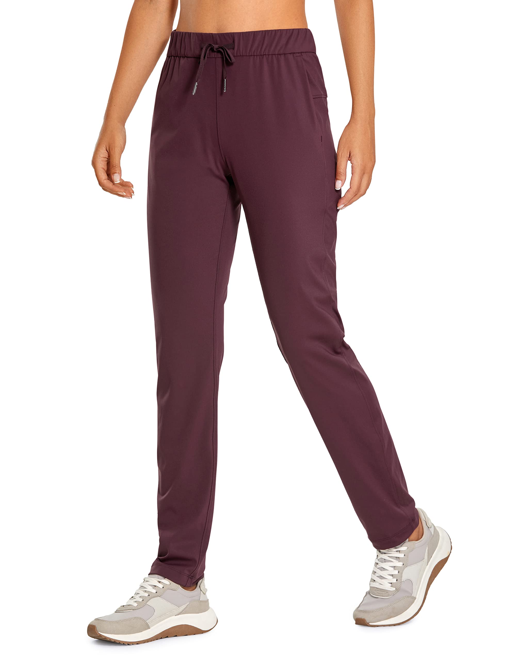 CRZ YOGA 4-Way Stretch Full Length Golf Pants for Women Tall 31" - Travel Sweatpants Workout Trousers with Pockets Dark Russet Medium