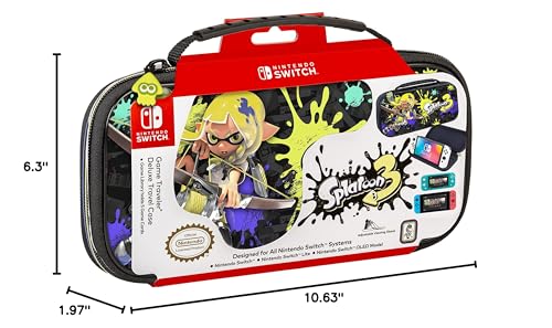 Game Traveler Splatoon 3 Nintendo Switch Case - Switch OLED Case for Switch OLED, Switch & Switch Lite, Adjustable Viewing Stand & Game Storage, Deluxe Handle, Licensed Nintendo Switch game case