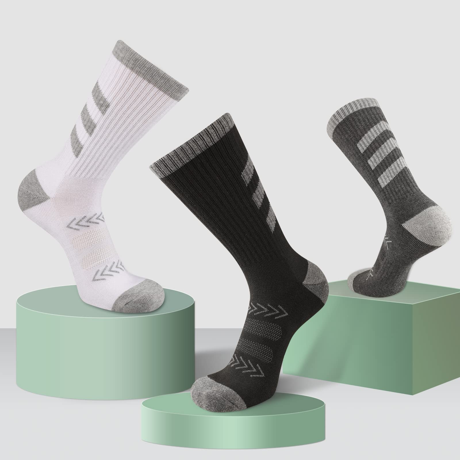 eallco Mens Crew Socks Athletic Calf Socks Work Running Long Sock With Cushioned Sole 6 Pairs
