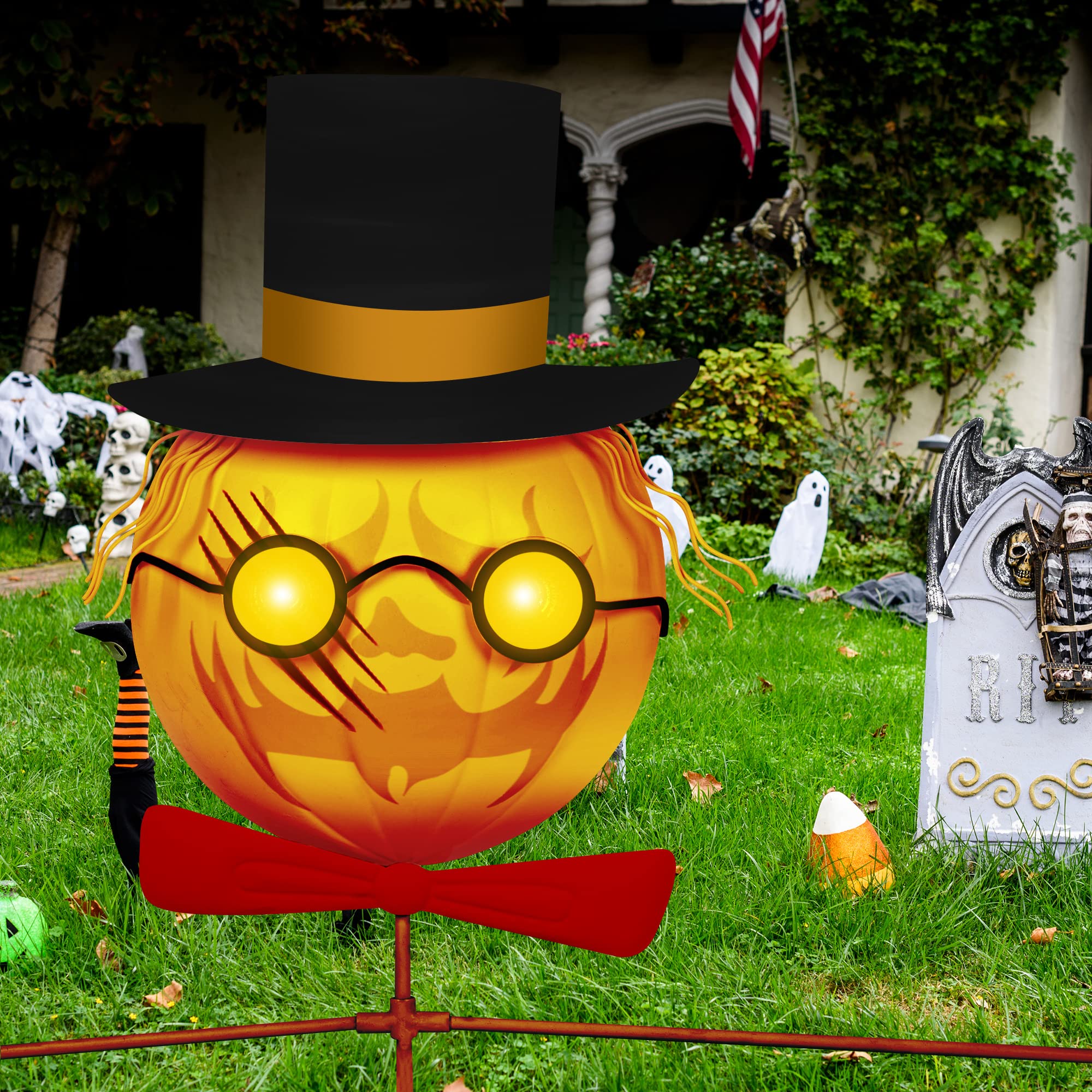 CR8 OUTLET Halloween Solar Scary Scarecrow for Outdoor Craft Decorations, Decorate-Your-Own Fall Decor Metal Patio Yard Stake Pumpkin face White