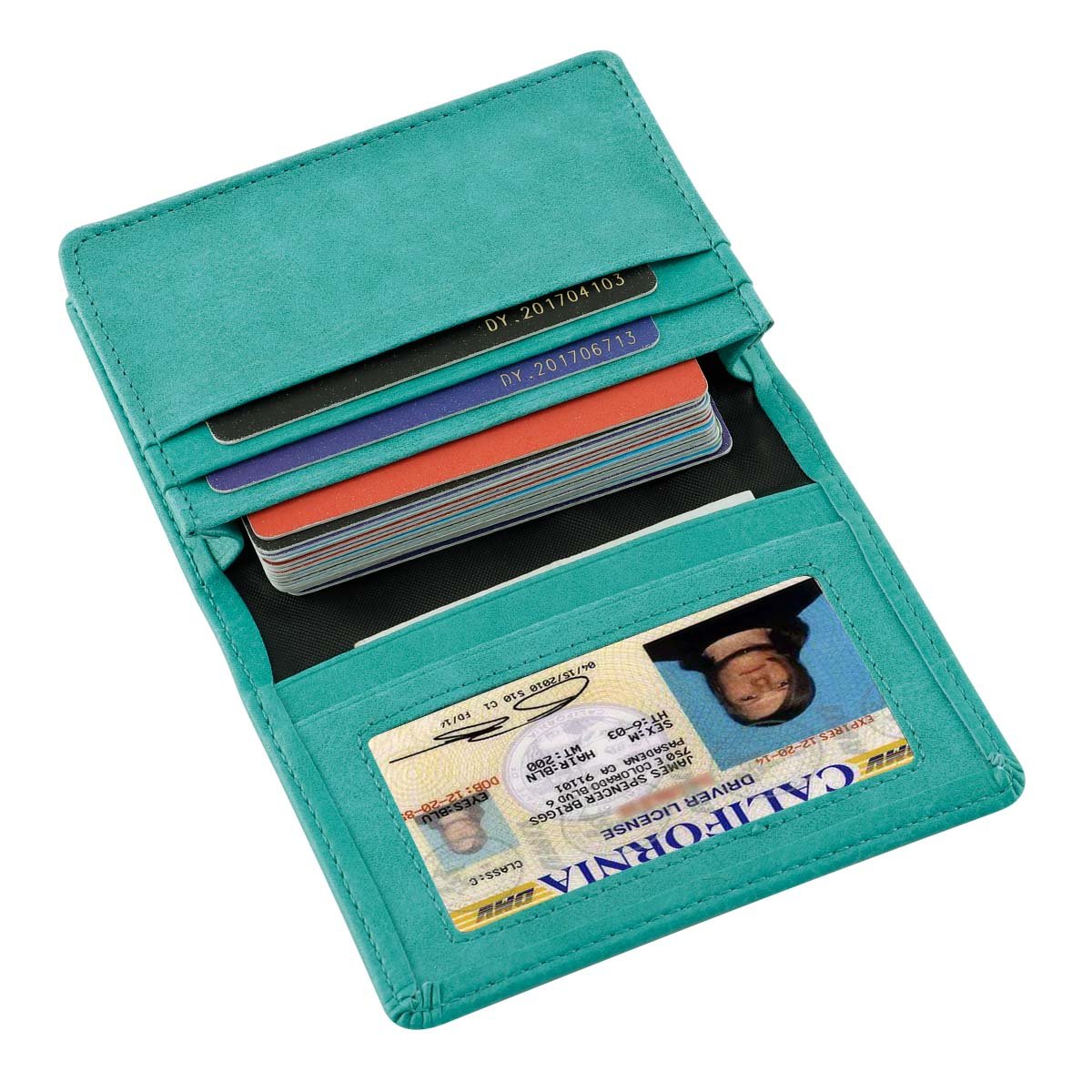 Small Credit Card Holder Large Capacity Bifold Card Wallet Organizer with ID Window for Men & Women (Aqua blue)
