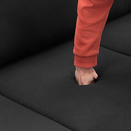 Karl home Convertible Sectional Sofa 110" L-Shape Sofa Couch 4-Seat Couch with Chaise Fabric Upholstered for Living Room, Apartment, Office, Black