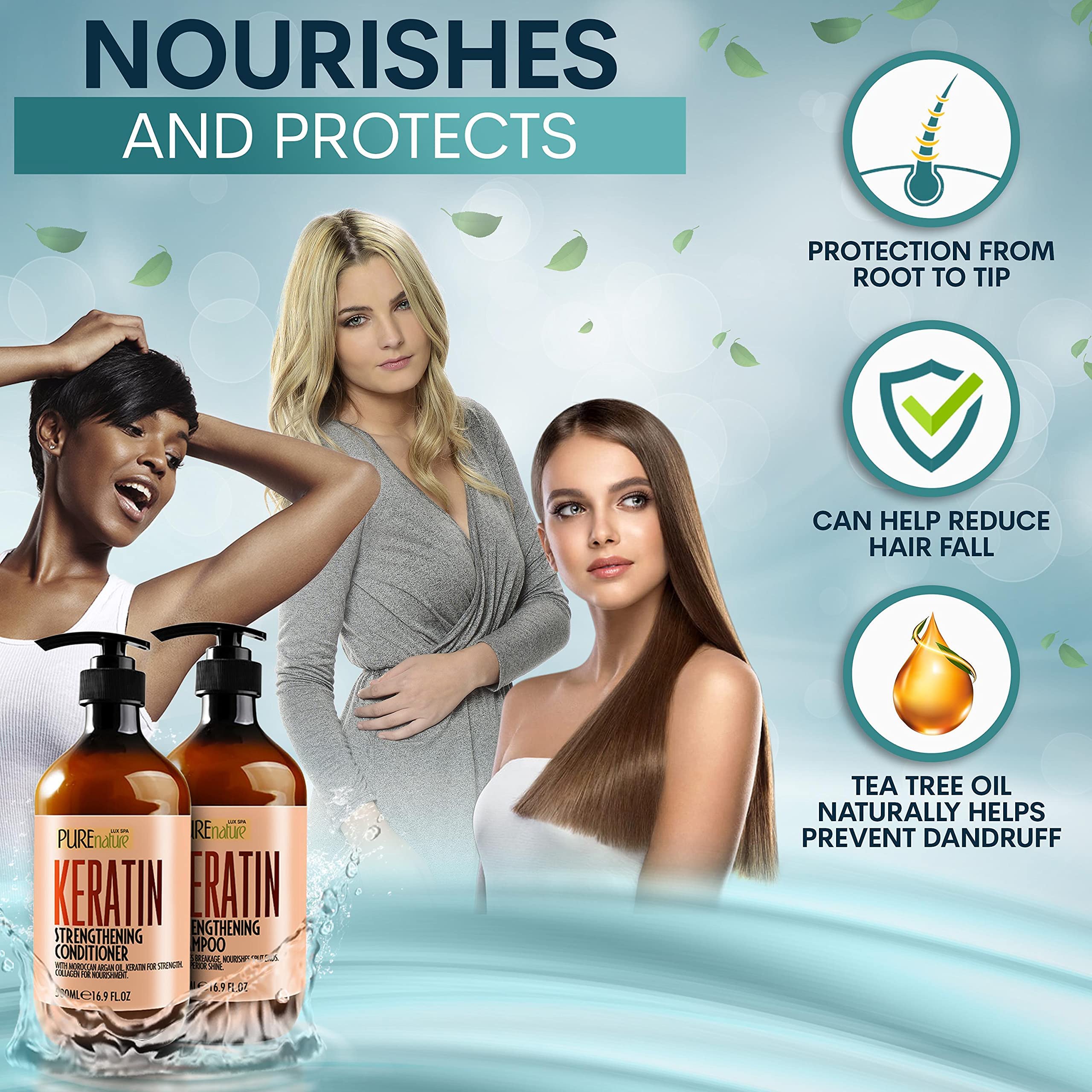 PURE NATURE Keratin Shampoo and Conditioner Set and Keratin Hair Mask