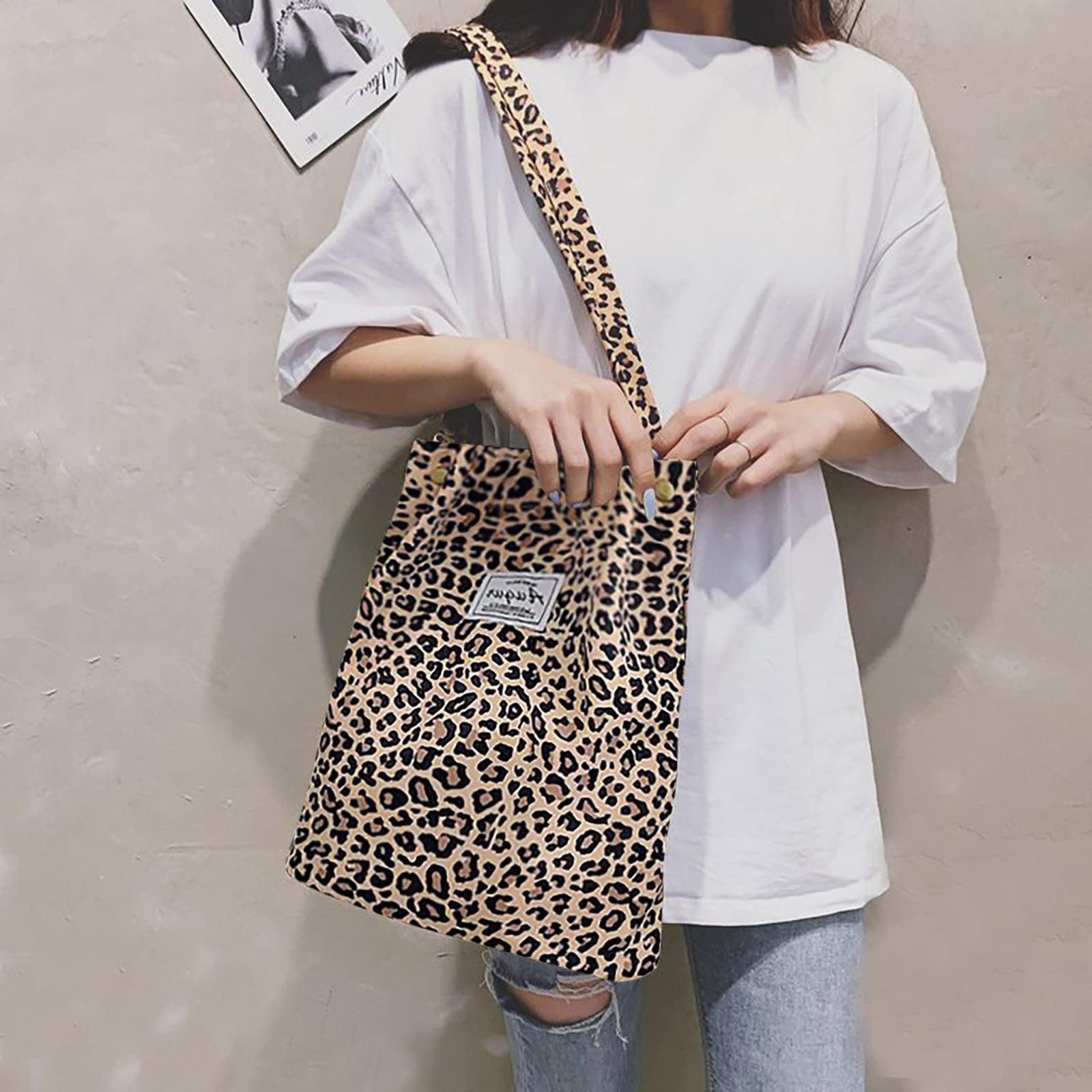 Graywhsky Women's Korean Version Cow Butterfly Printed Shoulder Bag Student Retro Canvas Bag Mens Shoulder Bag