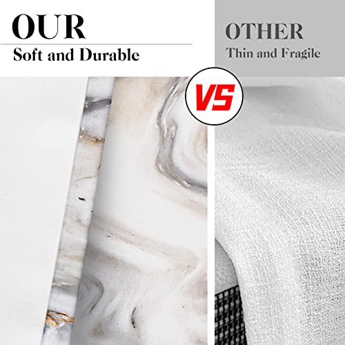 Tayney Marble Kitchen Curtains White Grey Gold Window Curtains and Valances Set 36 Inch, Abstract Texture Art Short Tier Curtain for Kitchen, Modern Luxury Small Kitchen Decor
