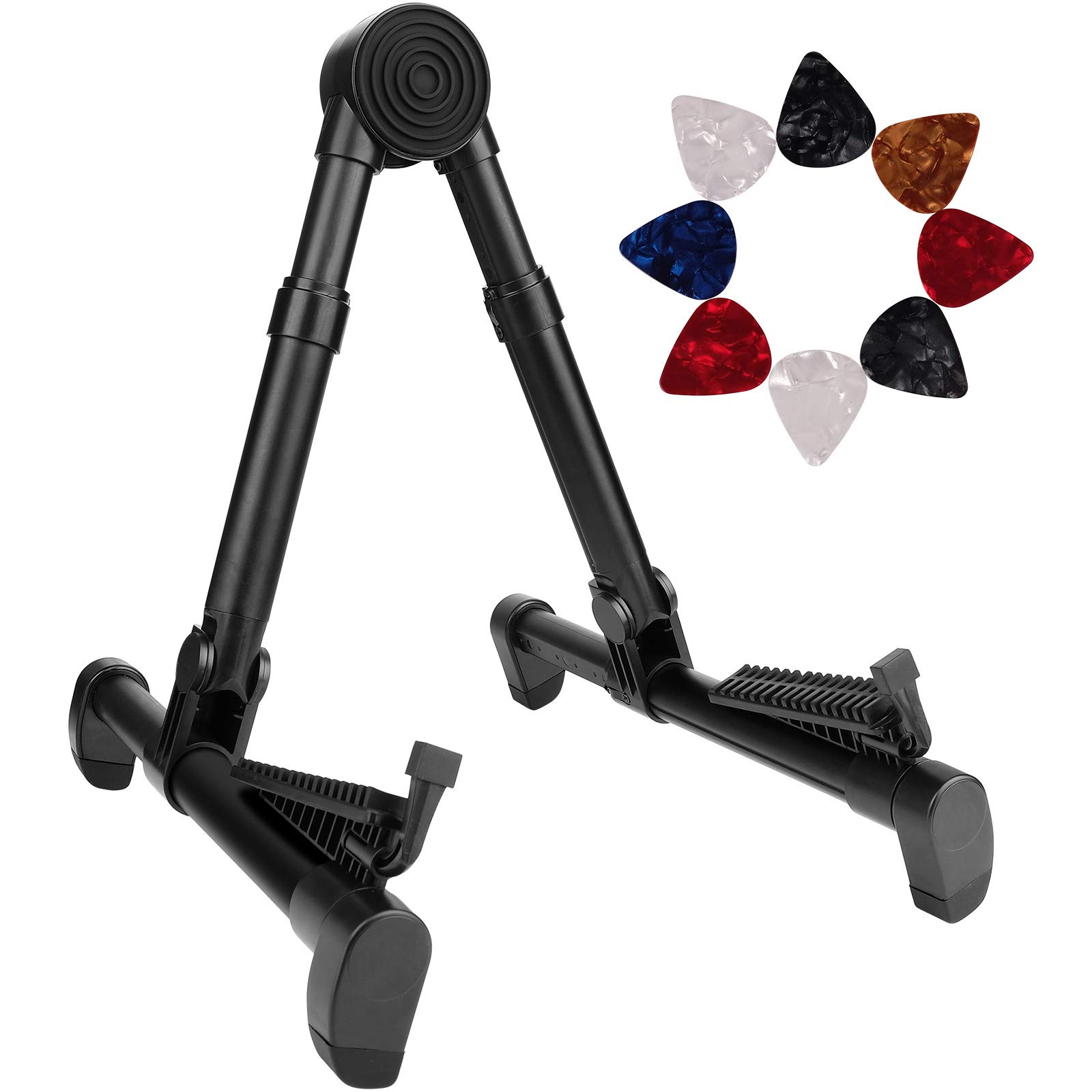 Eison Folding Guitar Stand,Lightweight Adjustable Floor Guitar Holder with 8 Guitar Picks,Portable A Frame Aluminium Music Stand for Acoustic Electric Guitars, Bass, Violin, Ukulele, Mandolin,Banjo