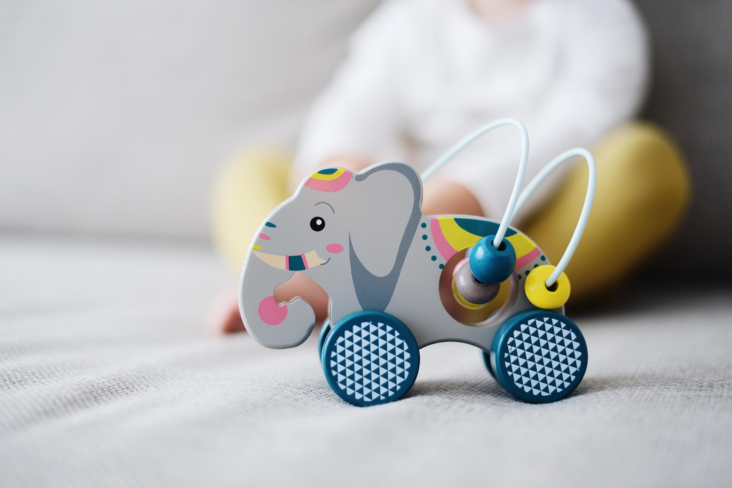 Small Foot Wooden Toys Push-Along Elephant with an Activity Loop & Beads Designed For Children 12+ Months