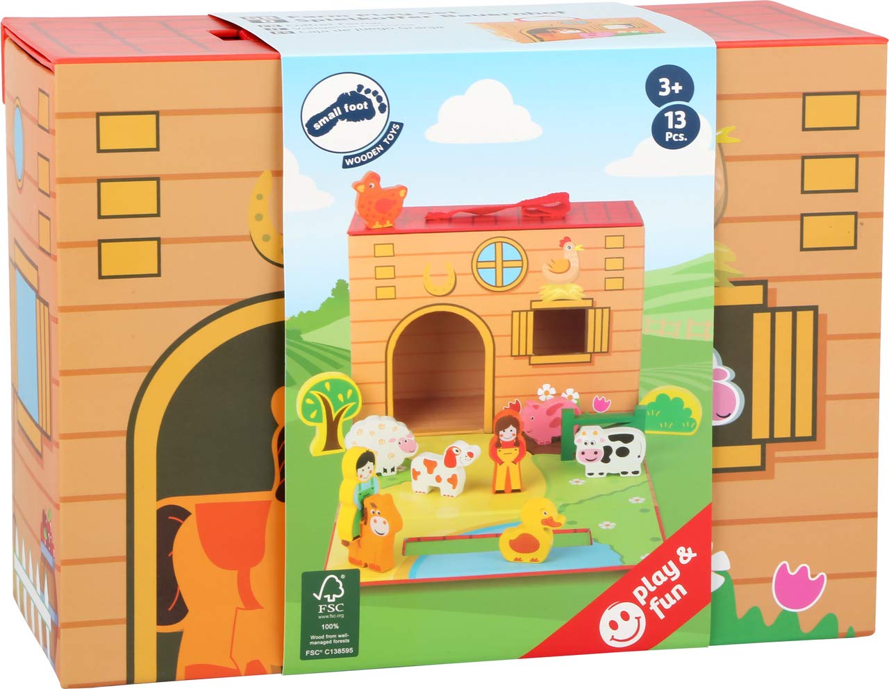 Small Foot Wooden Toys Farm Themed playworld in a Carrying case Designed for Children 3+, Multi (11111)