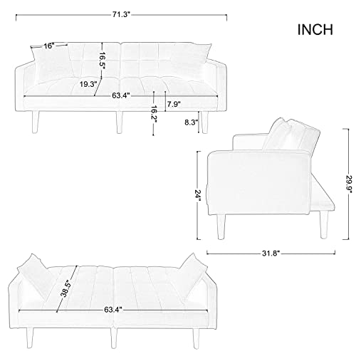 Lepfun Sleeper Sofa Bed Modern Tuft Futon Couch Convertible Loveseat Sleeper Reclining Sofa Bed Twin Size with Arms and 2 Pillows for Living Room, Dark Grey