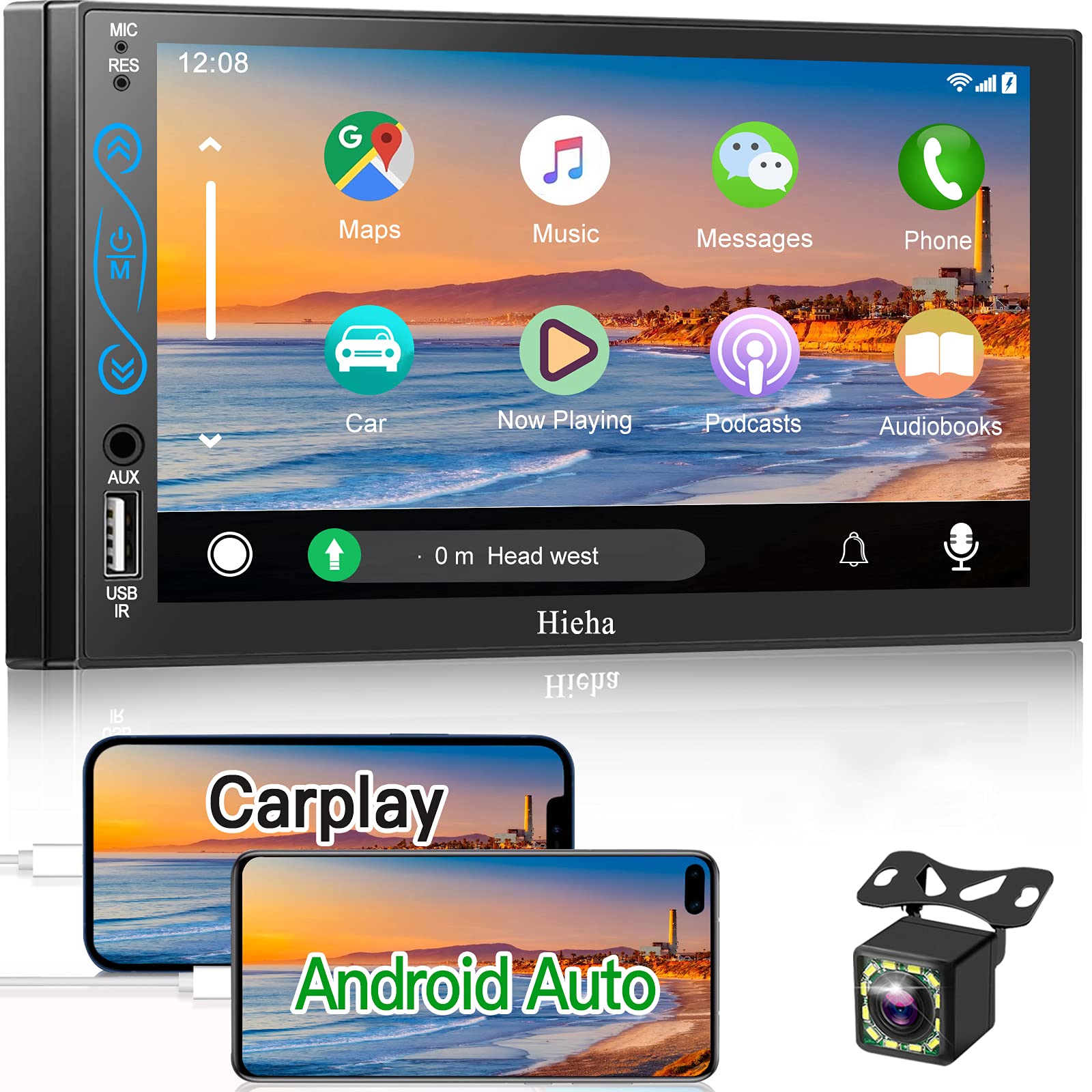 Double Din Car Stereo 2023 Upgraded 5.3 Bluetooth with Voice Control/Backup Camera- 7’’ HD LCD Touch Screen Audio Receivers, Subwoofer, Apple Carplay & Android Auto Radio MP5 Player, Mirro Link, SWC