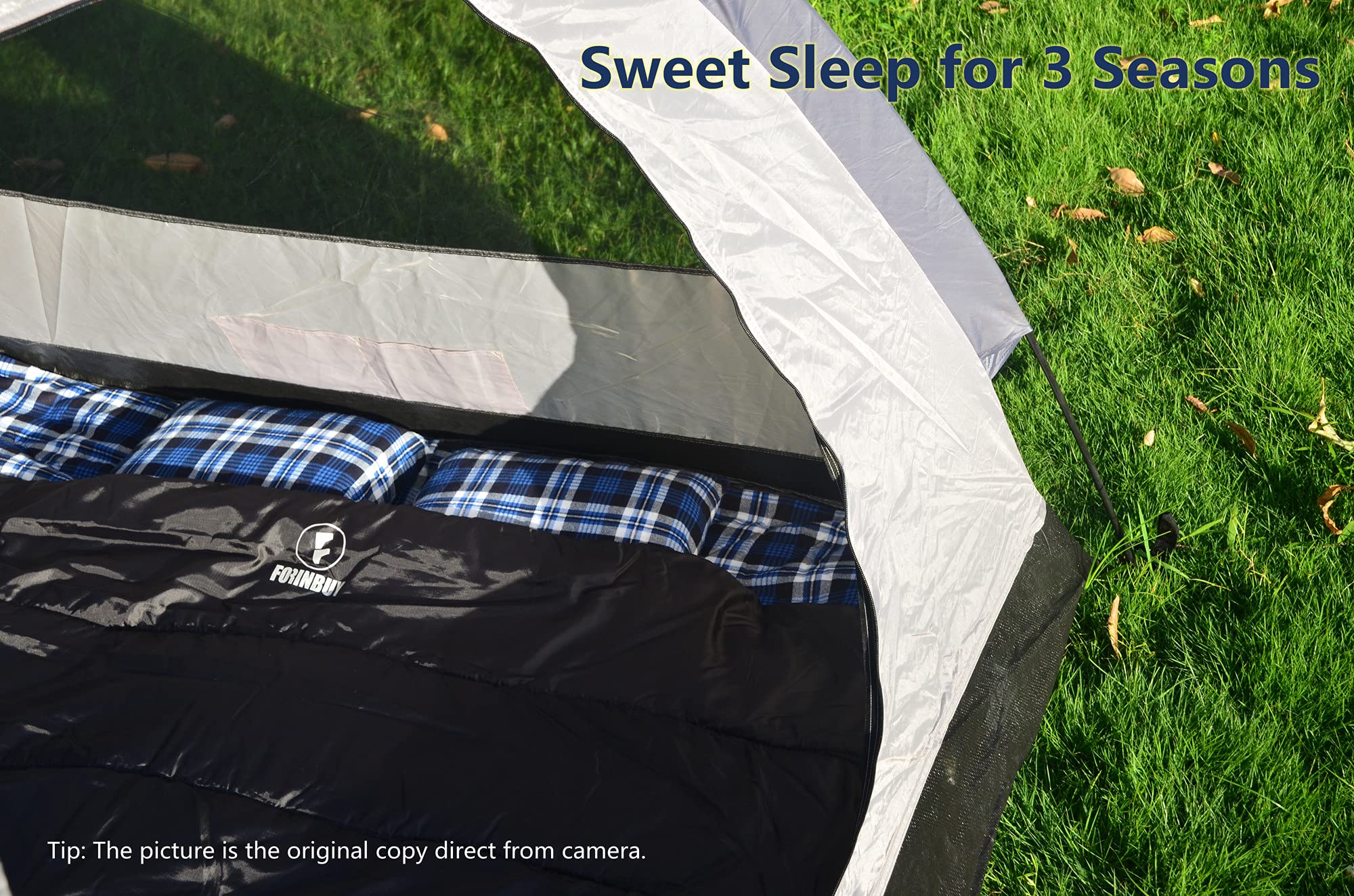 Double Sleeping Bags for Adults Waterproof Couple Two 2 Person Sleeping Bags for Camping Backpacking Hiking with 2 Pillows & Compression Sack Lightweight 3 Seasons Queen Size with Flannel Liner