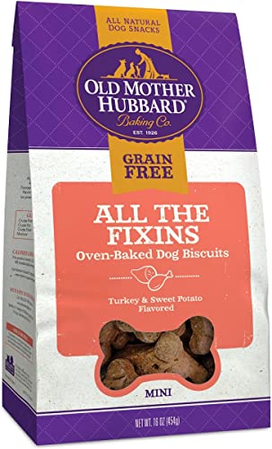 Old Mother Hubbard by Wellness All the Fixins Grain Free Natural Dog Treats, Crunchy Oven-Baked Biscuits, Ideal for Training, Mini Size, 16 ounce bag