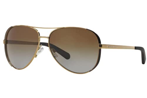 Michael Kors MK5004 CHELSEA Aviator 1014T5 59M Sunglasses For Women + BUNDLE with Designer iWear Eyewear Care Kit Care Kit (Gold/Dark Chocolate Brown/Brown Gradient Polarized)