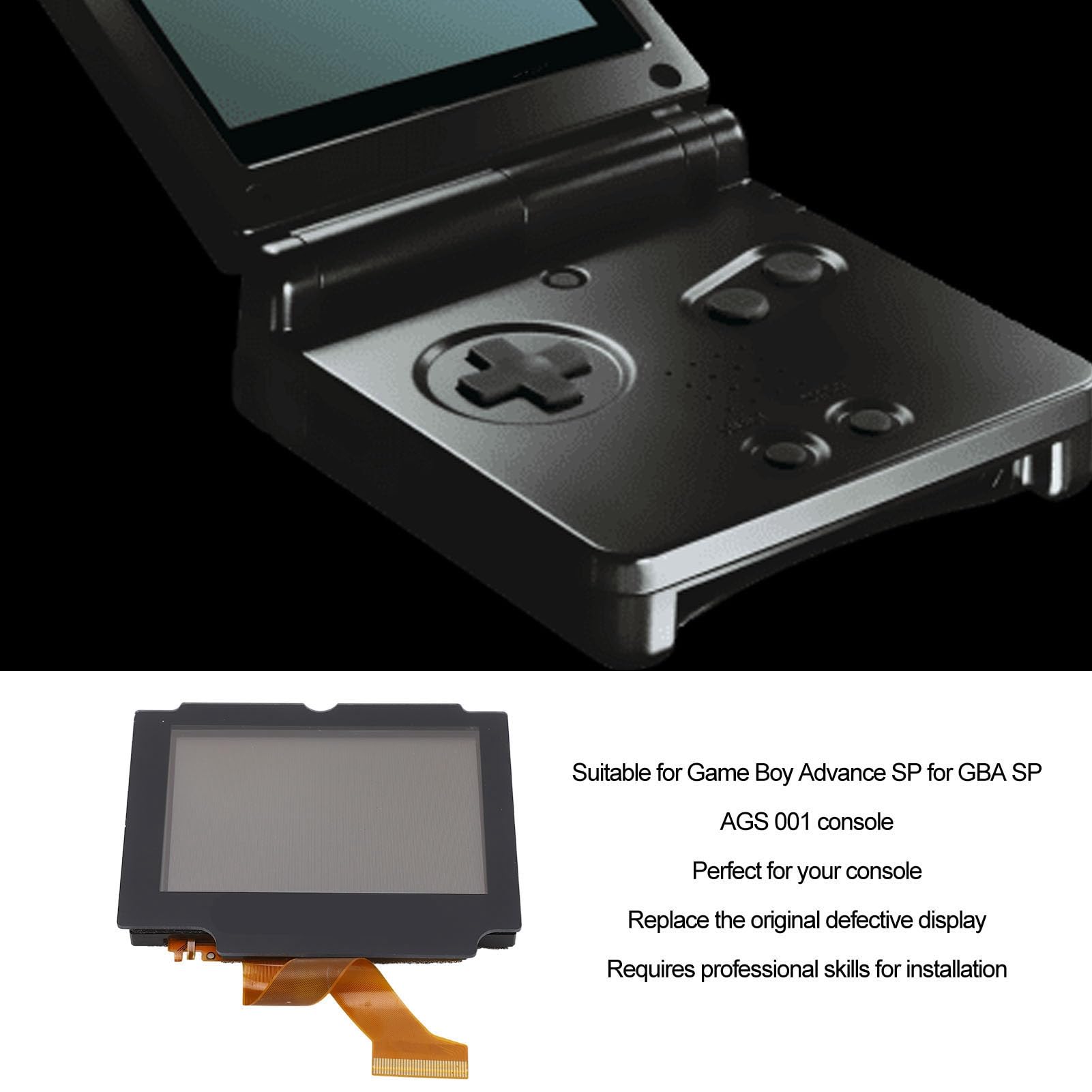 Heayzoki Game Console LCD Screen, Professional LCD Screen Display Replacement for Game Boy Advance SP AGS 001 Console,Easy Installation