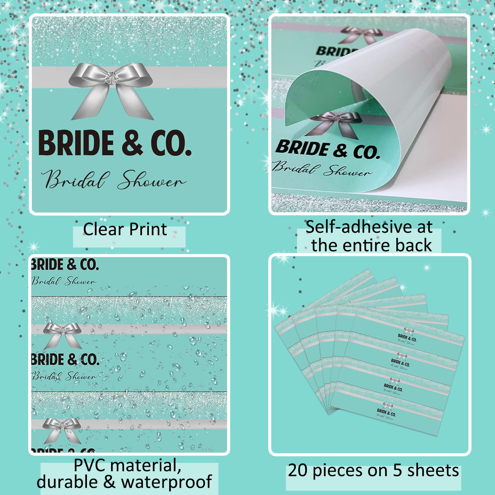 SDEXCSA Blue Bride & Co Water Bottle Labels, Breakfast at Tiffa-ny Theme Bridal Shower Wine Bottle Wrappers, Bride to Be Engagement Wedding Event Party Favors Supplies (8.5†x 2â€)