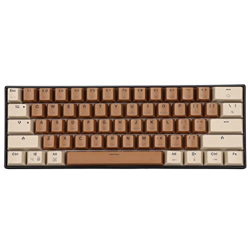 Gaming Keyboard, Color Mixing 61 Keys Plug and Play Ergonomics Mechanical Keyboard Quick Response Bond Wire Separation for Android for Windows for iOS(Tea Shaft)