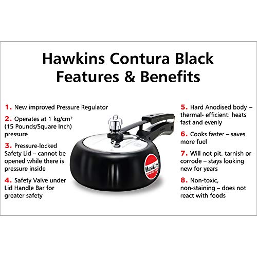 Hawkins Contura Hard Anodised Pressure Cooker 2 Liters Black