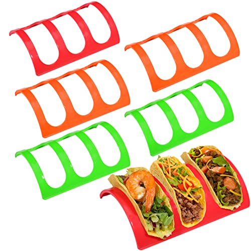 Koluti Colorful Taco Holder Stand Set of 6, Hard and Sturdy Taco Shell Plates Tray Style Rack, Each Hold 3 Tacos, BPA Free Food Grade Plastic Material, Microwave & Dishwasher Safe, (Red Orange Green)