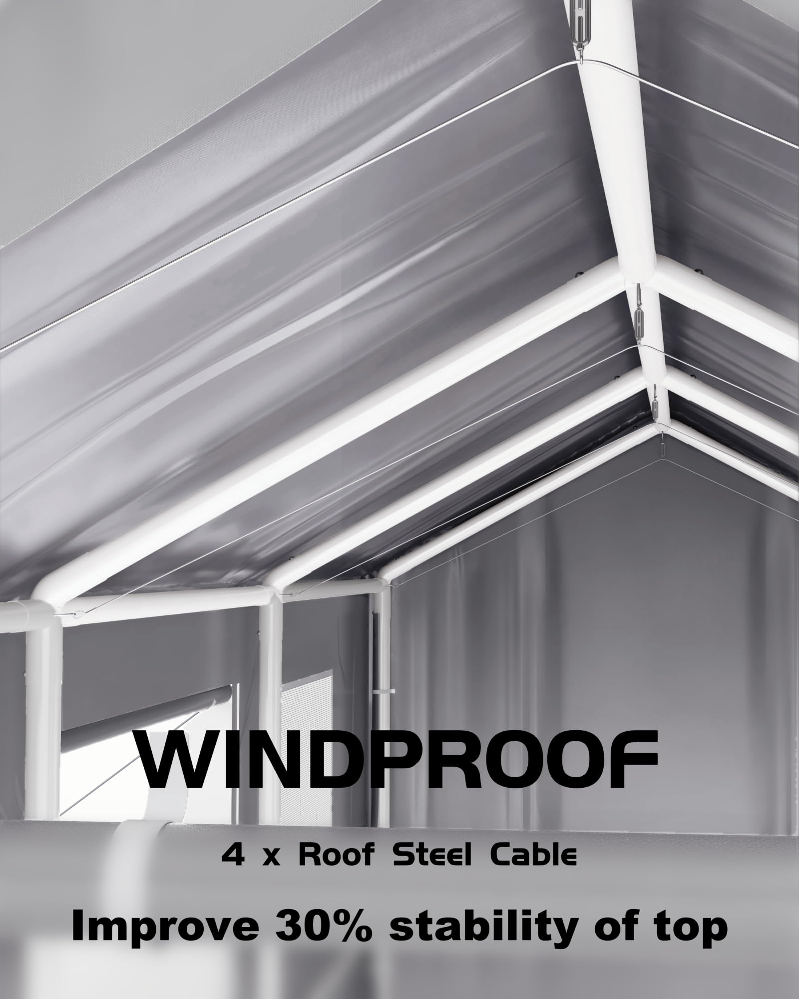 GarveeLife Windproof Carpor, 13'x20', Reinforced Frames & 180 g PE Canopy, Front & Rear Doors, Portable Garage for Pickup, Boat, Equipment - Gray