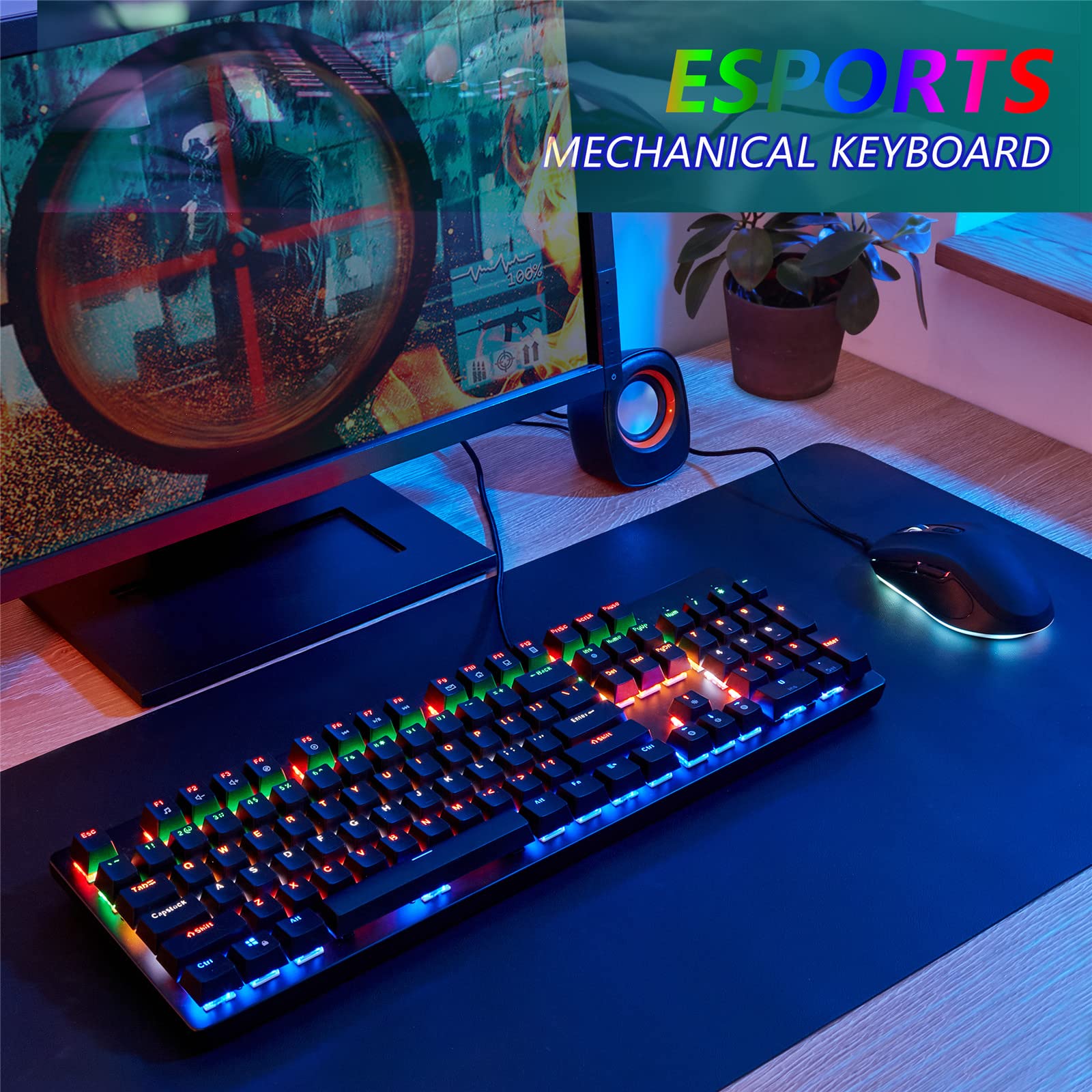 Gaming Keyboard and Mouse Combo, True RGB Backlit Office Keyboard, 104 Keys Metal Panel USB Wired Keyboard for Windows Laptop PC,Value Combo Set [New Version]
