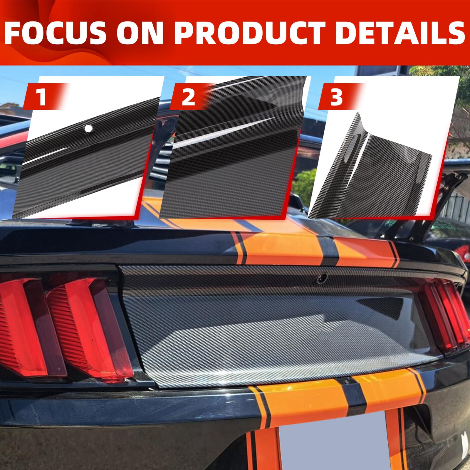 ECOTRIC Trunk Decklid Trim Panel Compatible with 2015-2023 Ford Mustang Trunk Boot Rear Center Lid Cover Trim - Carbon Fiber Style
