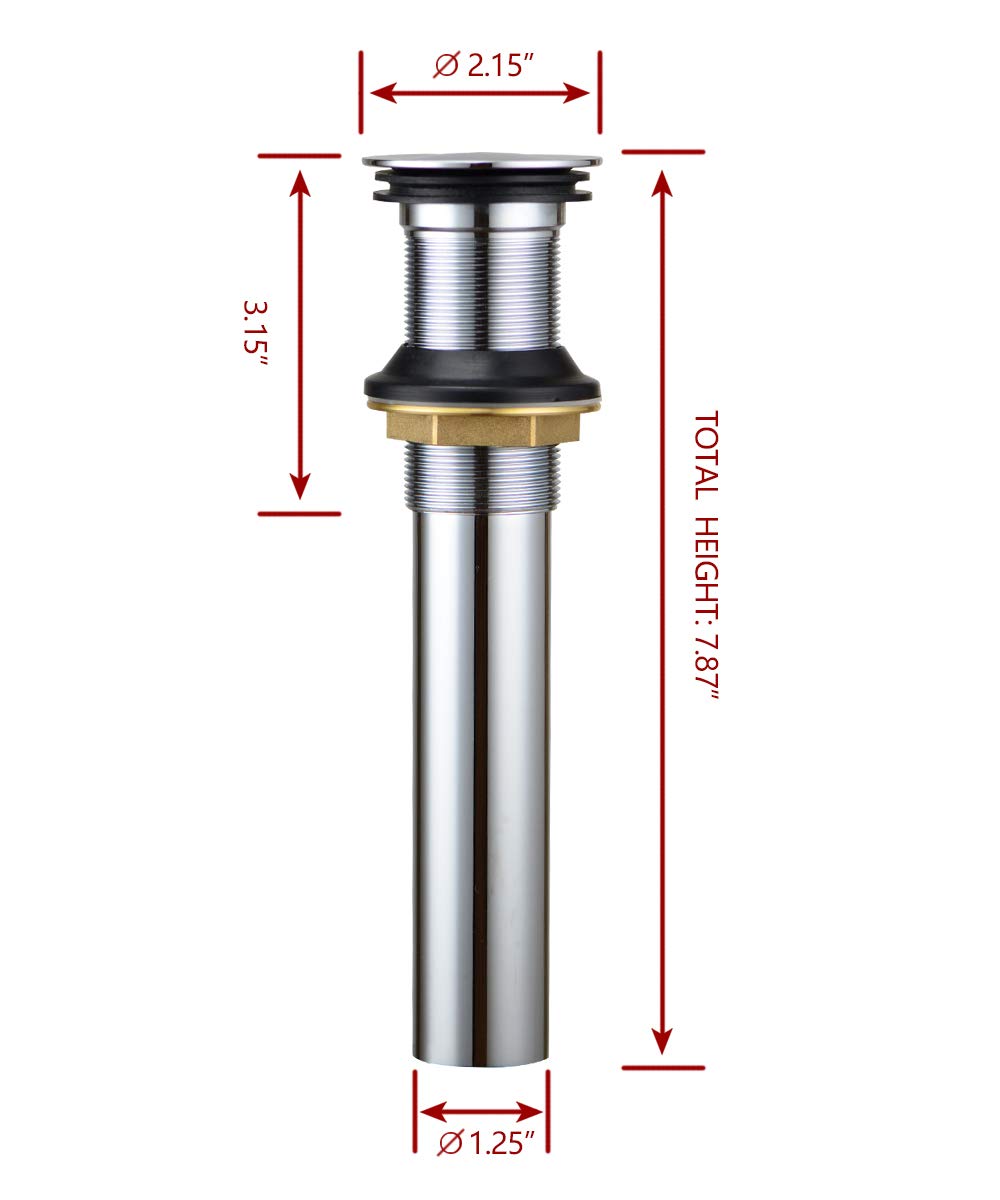 Purelux Pop up Drain Stopper for Bathroom Faucet Vanity or Vessel Sink Bathroom Drain Assembly No Overflow, Chrome Finish