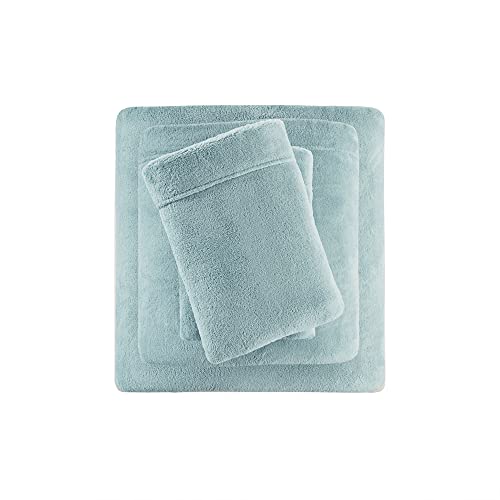 Sleep Philosophy True North Soloft Plush Bed Sheet Set, Wrinkle Resistant, Warm, Soft Fleece Sheets with 14" Deep Pocket Cold Season Cozy Bedding-Set, Matching Pillow Case, King, Aqua, 4 Piece