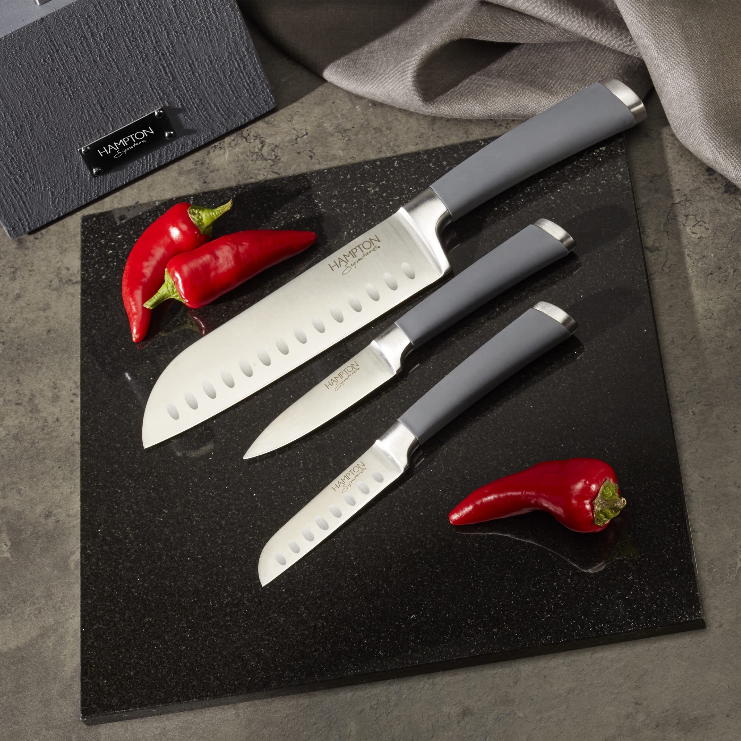 Hampton Forge Beton 7 Piece Textured Block with Knives, one size, Taupe/Grey