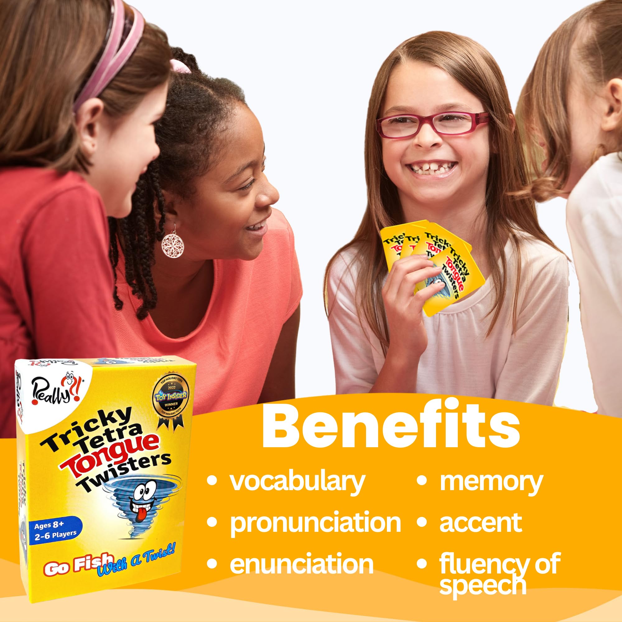 Really?! Tricky Tetra Tongue Twisters - Go Fish with A Twist, Hilarious Family Party Speech & Memory Card Game, Ages 8+