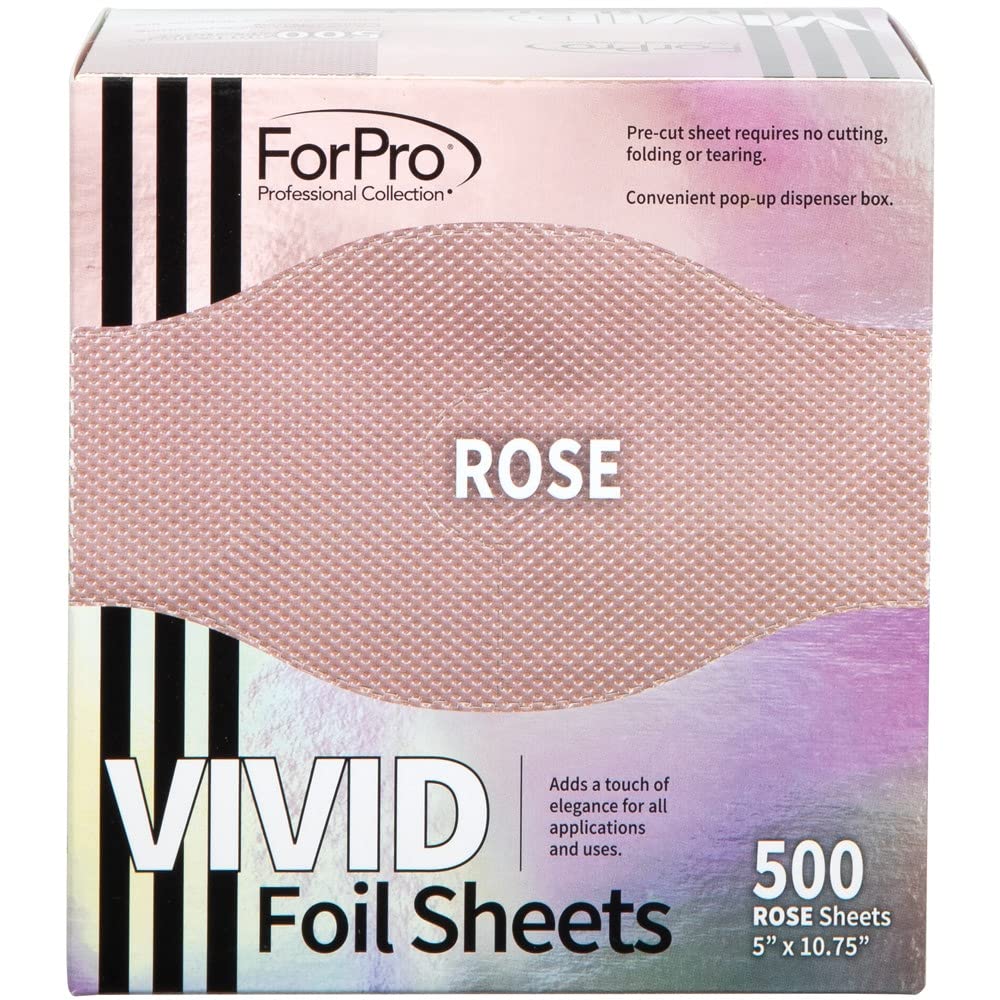 ForPro Professional Collection Vivid Rose Embossed Foil Sheets, Aluminum, Pop-Up Foil Dispenser, Hair Foils for Color Application & Highlighting Services, Food Safe, 5β W x 10.75β L, 500-Count