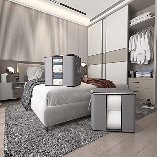 Micilelife Clothes Storage Bag 90L Large Storage Bags Closet Organizers and Storage,3-Pack, Gray,Foldable Organizer, With Clear Window,Suitable for Finishing Of Household ItemsReinforced Thick and Durable Organizer, Suitable for Finishing the Bedrooms,To
