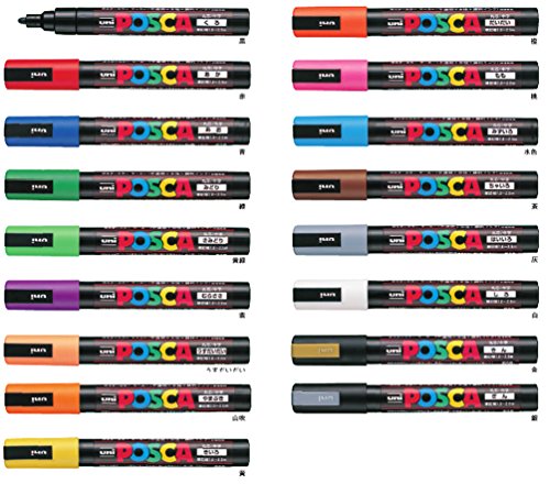 Mitsubishi Pencil Posca PC5M.26 Water-Based Pen, Medium Point, Round Tip, Silver, 10 Pieces