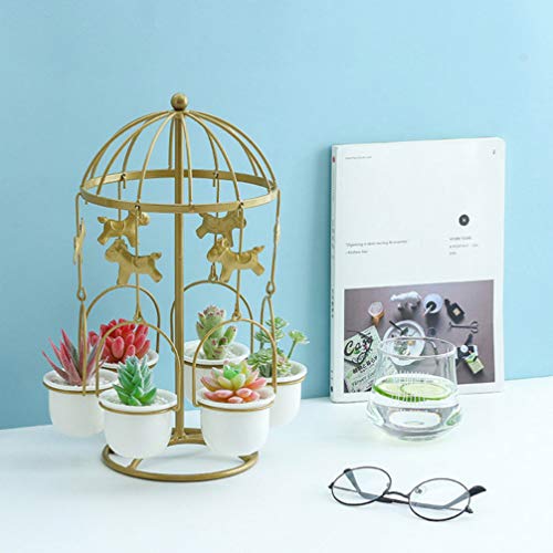 Happyyami 1 Set Carousel Flower Pot Carousel Pot Carousel Planter Mini Cactus Pot Ceramic Flower Carousel Plant Stand Ceramic Planter with Stand Coat Hanger Wrought Iron Office Succulents