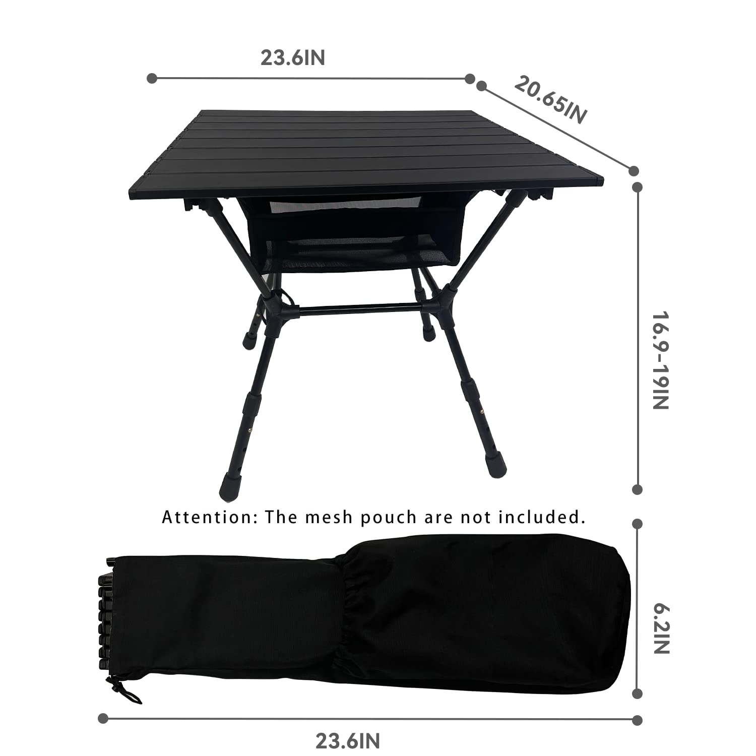 EAROND Folding Camping Table,Aluminum Portable Camp Table for Outdoor Use,Patio,Backyards,Picnic,Beach,Travelling,Hiking,Backpacking,Fishing-Black