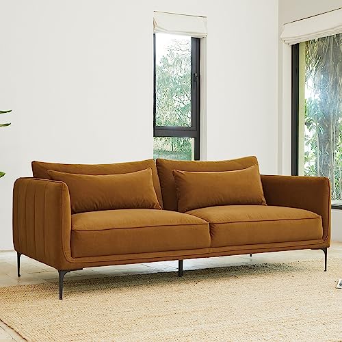 KISLOT 84 Inch Velvet Sofa Upholstered Modern Couch 3-Seat for Living Room, 85'', Ochre Brown