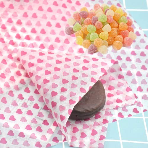 Food Wrapping Paper 50 Sheets Wax Paper Grease Proof Waterproof Baking Parchment with Heart Pattern Non-Stick Beeswax Wraps Paper Liners Tissue for Bread Sandwich Burger Gift 218 x 250mm