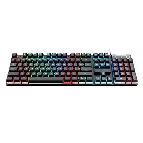 Gaming Keyboard Wired USB Interface Cool Lighting 104 Keys Waterproof Multimedia Keys for Gaming Office,Black