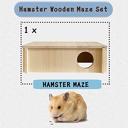 kathson Hamster Wooden Maze Multi-Room Hideouts & Tunnel Exploring Rat Wood House Labyrinth with Removable Wooden Cover for Syrian Gerbils Lemmings Dwarf Mice (Medium (Rectangle))
